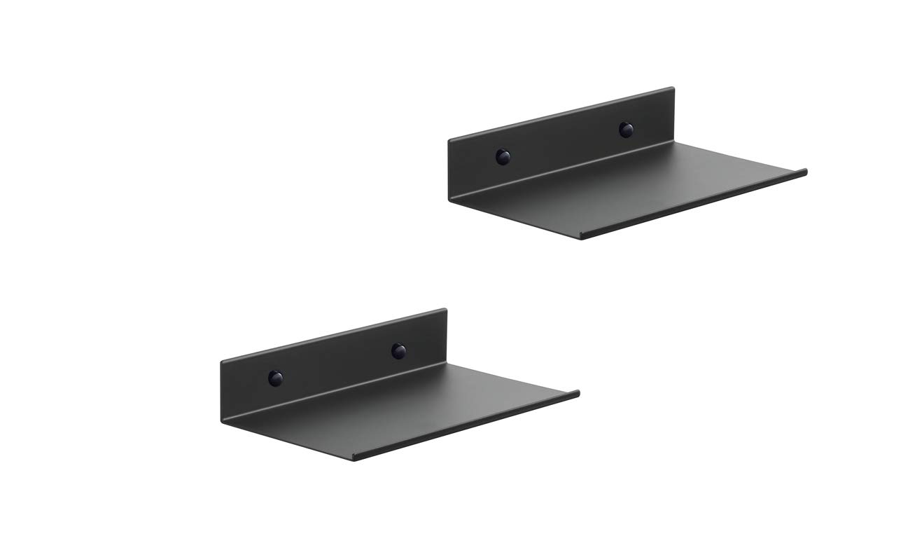Z metnal Small Metal Shelves, Mini Floating Shelf for Collection Action Figures Speaker, Decor Display Wall Shelf, Aluminum, Wall Mounted, Matt Black, 10 inch, 2 Pack