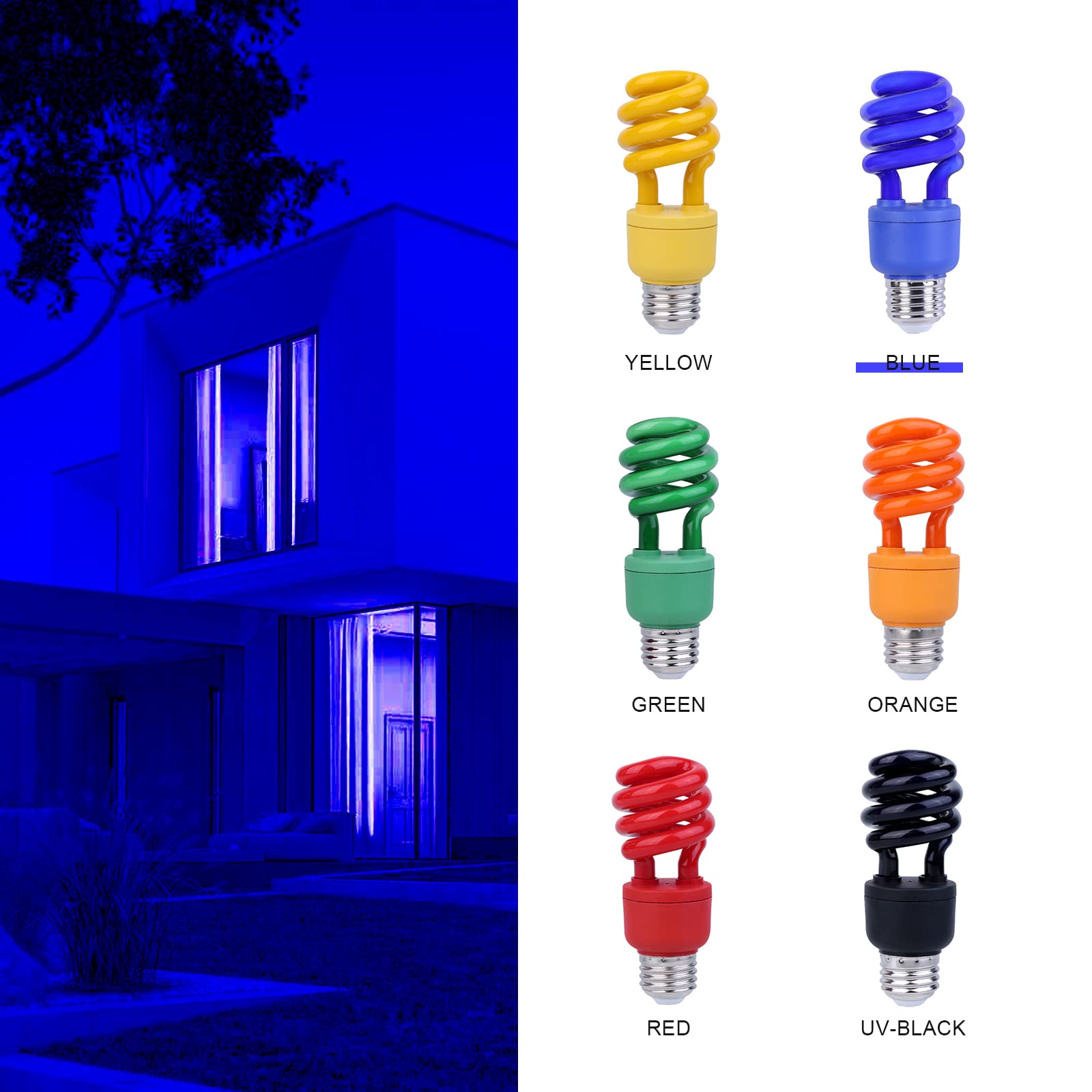 LILAIT CFL 13 Watt Light Bulbs CETL Approved E26 Base 120V Party Light for Indoor and Outdoor (Blue)
