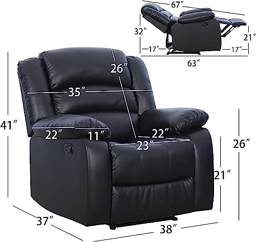 Phoenix Home PU Leather Manual Chair Recliner, Black