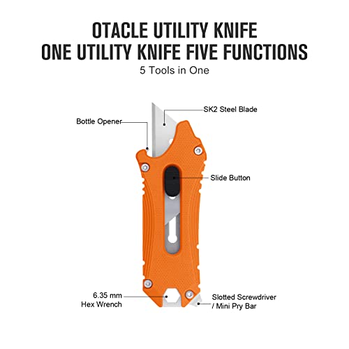 OKNIFE Otacle EDC Box Opener, Multifunctional Tool with Bottle Opener, Hex Wrench and 6.35 mm Slotted Screwdriver(Orange)