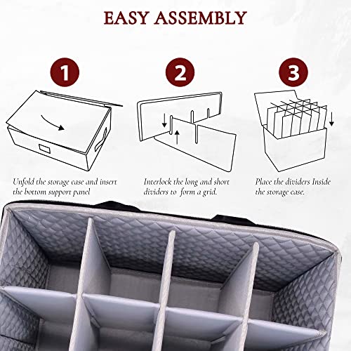 MyLuxe Wine Glass Storage Box - Case with Dividers for Wine Glasses, Crystal and Champagne Flutes, Padded Container with Sturdy Handle