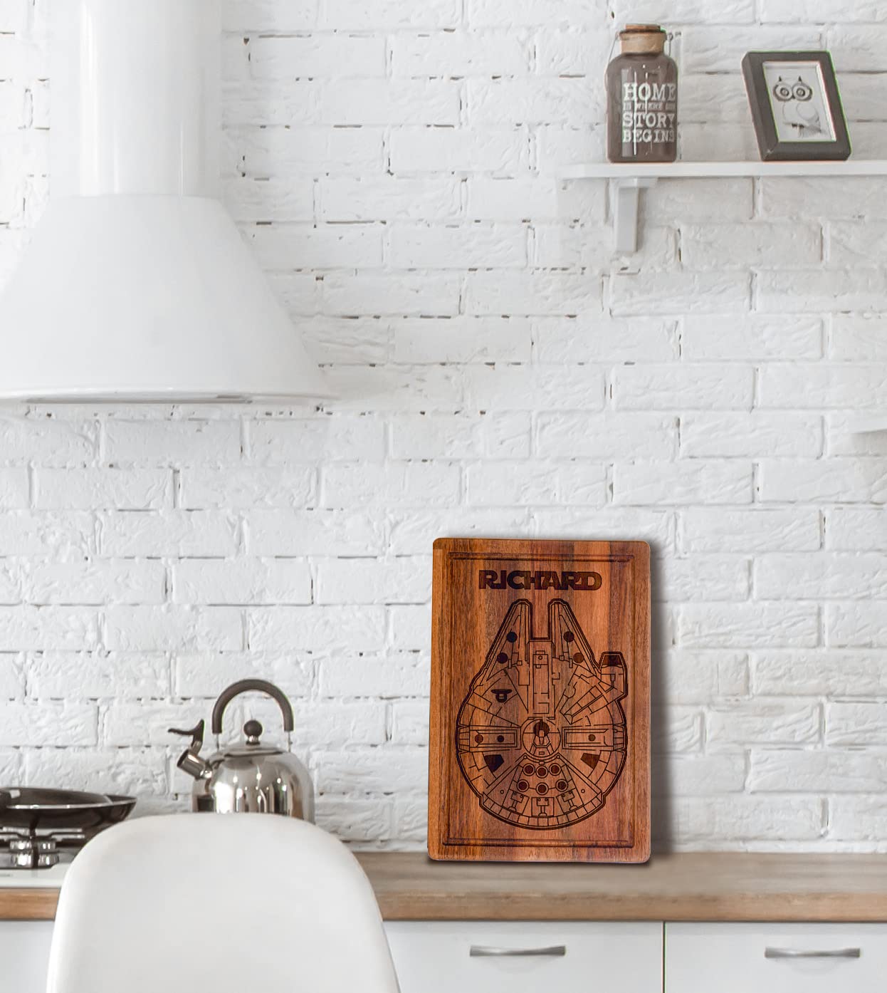 Millenium Falcon Cutting Board Fathers Day Gifts, Personalized Stars War Charcuterie - Serving Board, Customi Dad Gift, Custom Engraved Wood Plate, Unique Design, USA Handcrafted Star Waars Board
