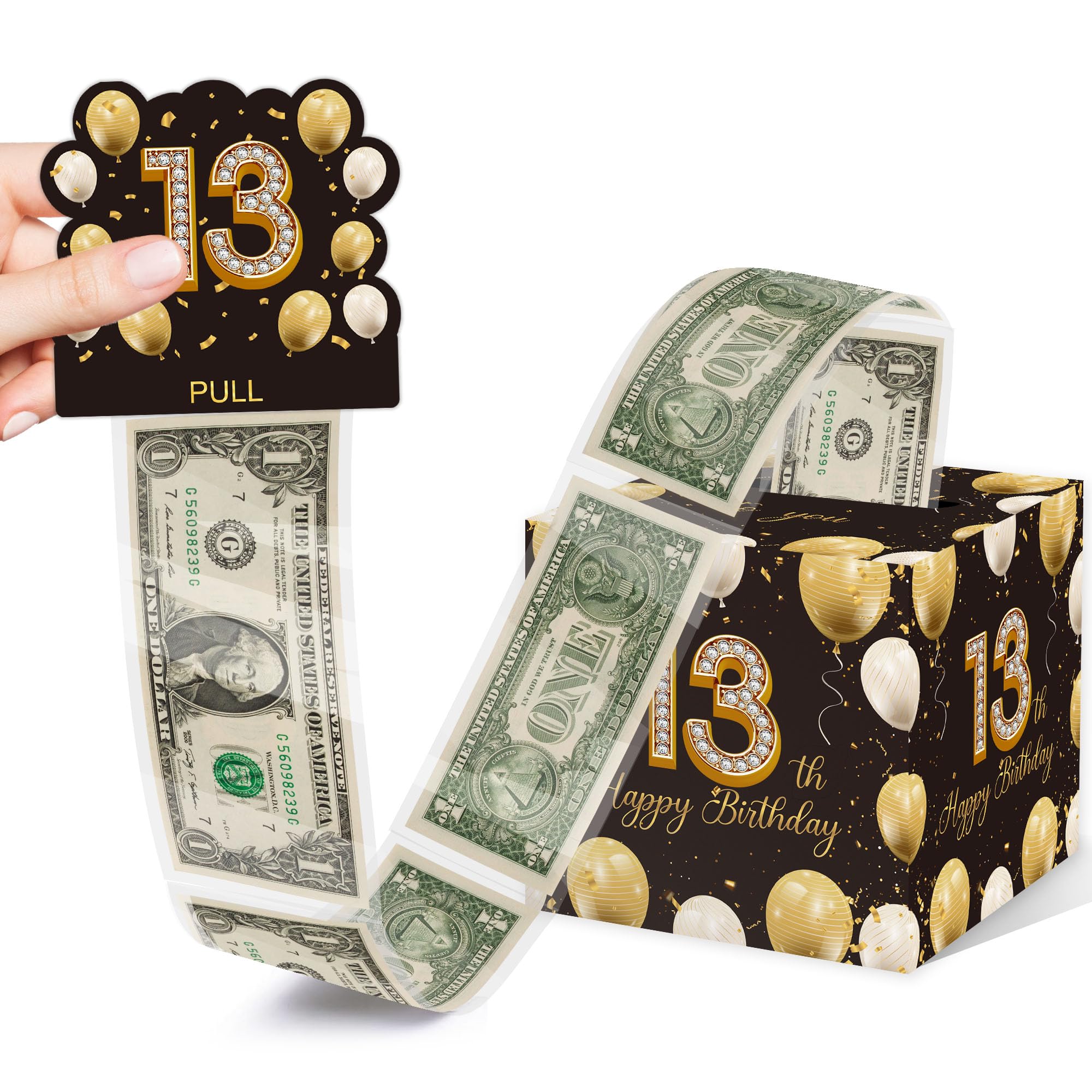 Azbuk Happy Birthday Money Gift Boxes for Cash, 13th Birthday Surprise Gift Box, 13th Birthday Gifts for Boys Girl, 13th Birthday Party Decorations Supplies(with 35PCS Bags)