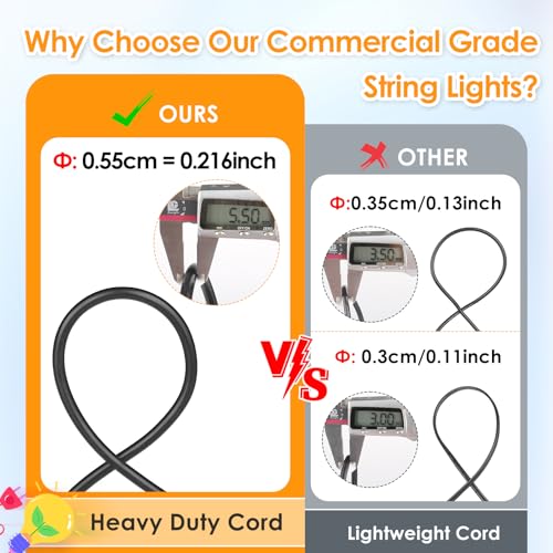 Mlambert 144Ft(3x48ft) Multicolor Outdoor Patio Lights, Dimmable RGB Cafe String Lights with 45+6 Waterproof LED Bulbs for Garden Bistro-Black 3 Pack