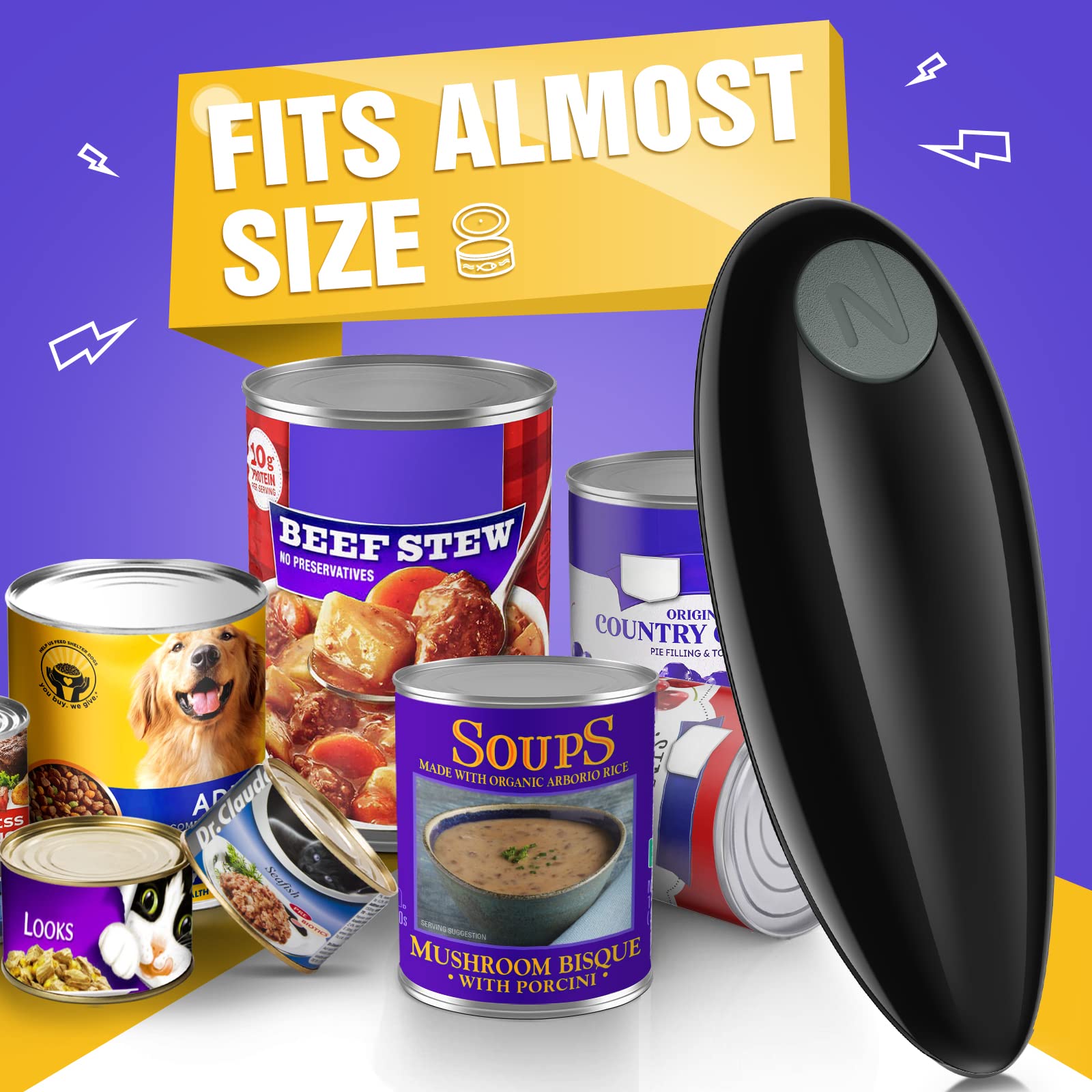 One Touch Electric Can Opener Easy Open Any Can Size with Smooth Edge, Hands Free and Battery Operated Electric Can Openers for Kitchen, Kitchen Gadget Electric Can Opener for Seniors with Arthritis
