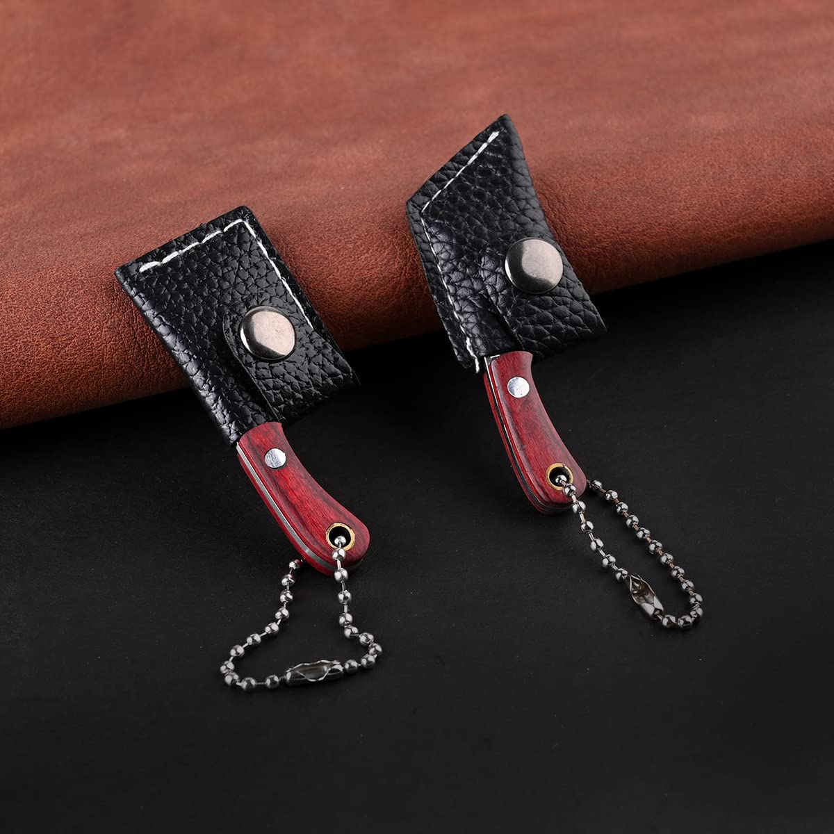NBGDY Mini Pocket Damascus Knife keychain Set,Tiny Chef Knife Set for Package Opener ,Box Cutter, Beer Bottle Opener -2pcs(kpq-1037)
