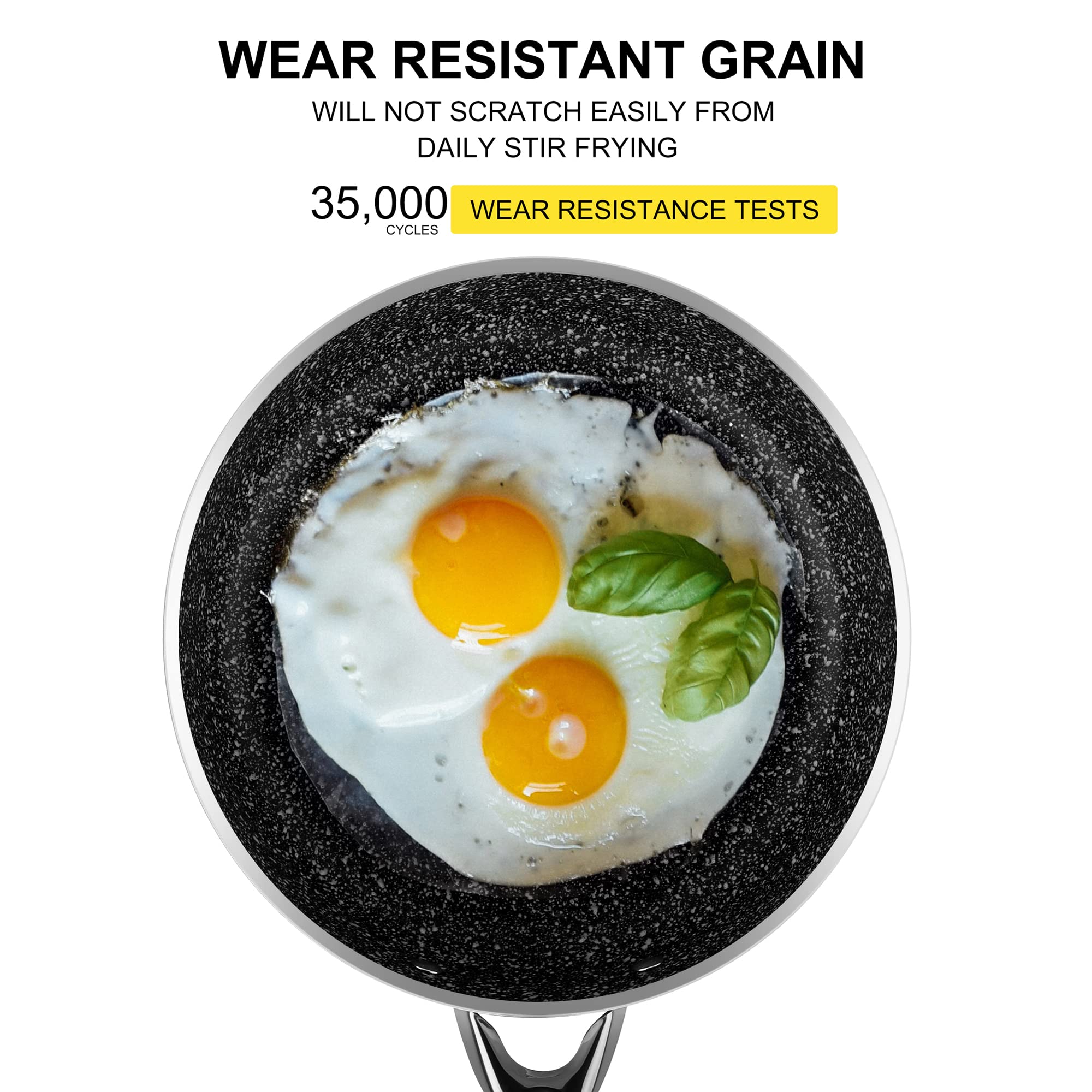 MUSENTIAL 10" Inch Aluminum Non-stick Frying Pan Skillet with Tempered Glass Lid, PFOA-Free Non-stick Granite Coating, Stainless Steel Handle, Dishwasher/Oven Safe (Black)