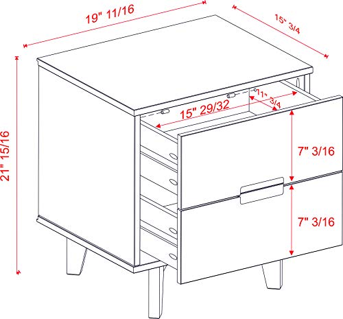Walker Edison Furniture AZR2DSLNSWH Solid Wood 2-Drawer Groove Handle End Side Table Nightstand with Storage, 24" H, White