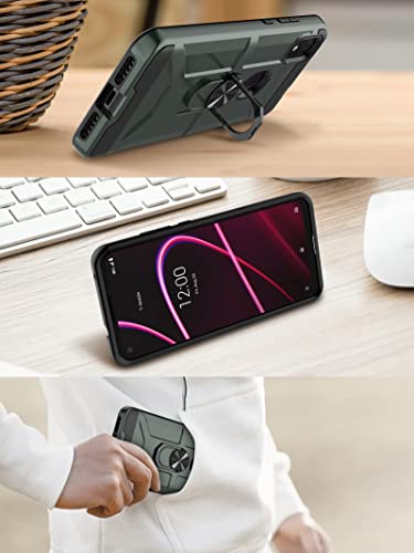TCL Revvl 4 Plus Case, T-Mobile Revvl 4 Plus Case with [3X Tempered Glass Screen Protector], Built-in Ring Kickstand and Magnetic Car Mount Shockproof Dropproof Armor Rugged Case - Dark Green