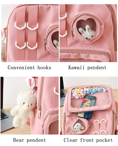 TomnuK Kawaii Backpack with Kawaii Bear Pandent (Purple)