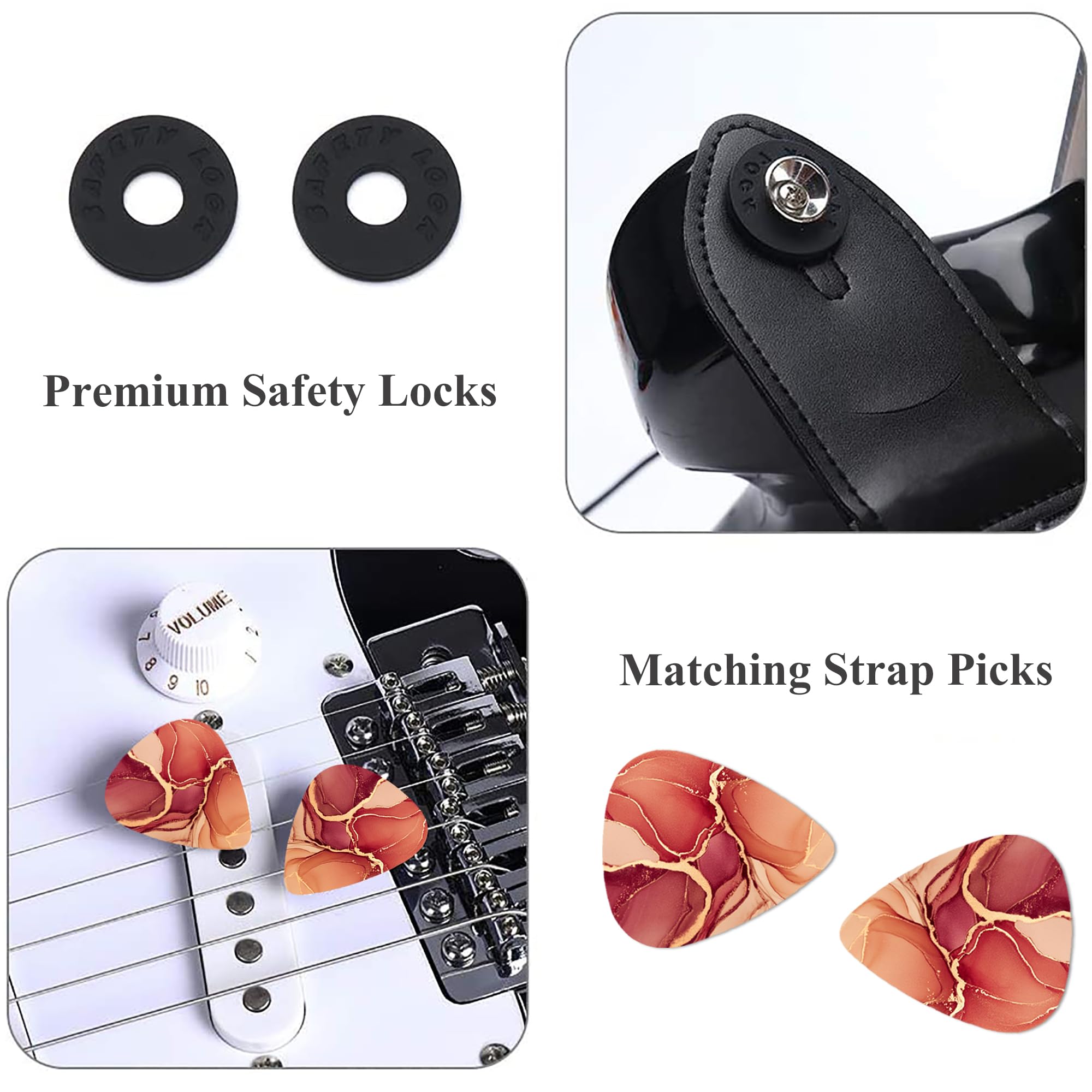 lizimandu Adjustable Guitar Strap Includes 2 Strap Locks & 4 Matching Picks.Leather ends Guitar Shoulder Strap Suitable for Acoustic Guitar,Electric Guitar,Christmas Gift for Guitarist(1-Splash Ink3)