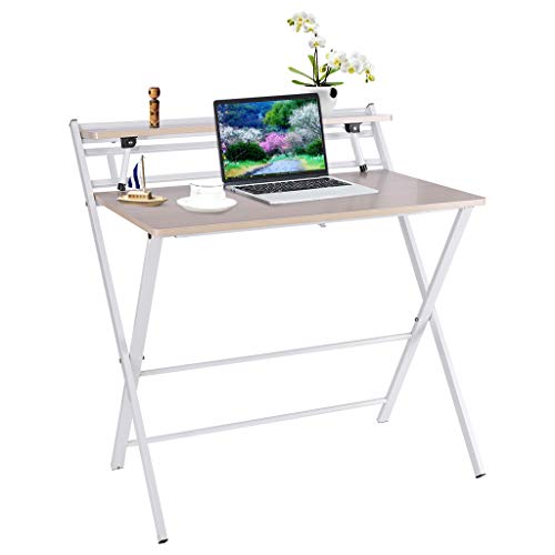 Tomppy 32inch Folding Desk for Small Spaces - Home Office Desk Simple Laptop Writing Table Multifunctional Study Writing Computer Desk Workstation for Home Office Use with Storage Shelf (1PC)