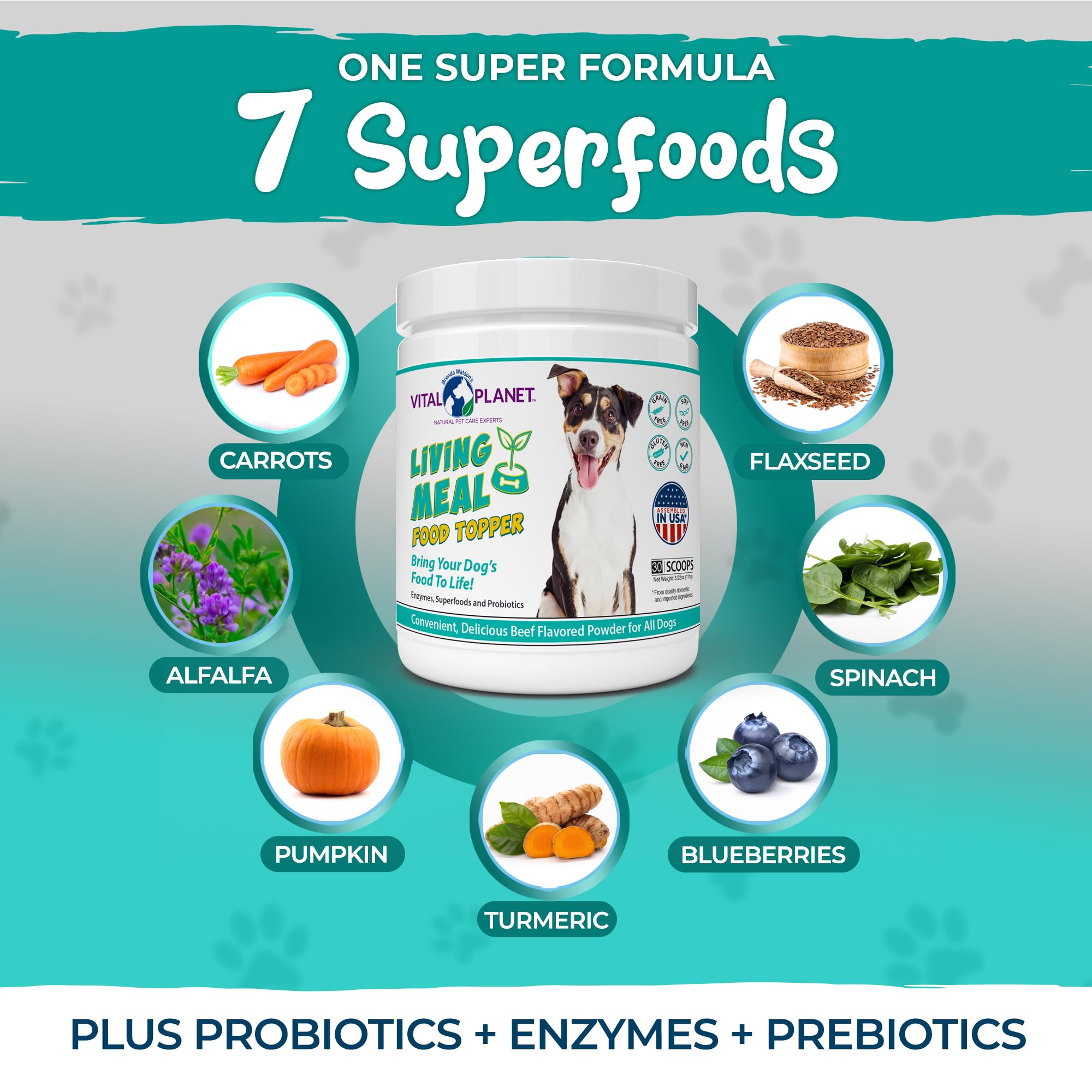 Vital Planet - Pet Living Meal Dog Powder with Enzymes Superfoods and Probiotics 111 g 30 Servings