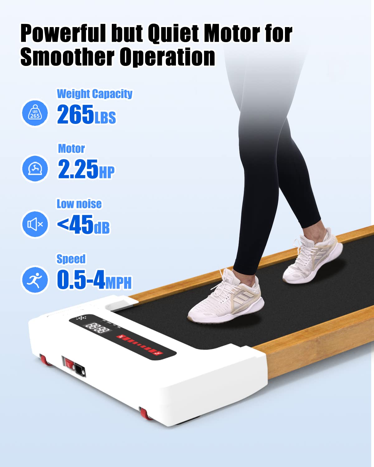 Walking Pad Under Desk Treadmill, Portable Treadmills Motorized Running Machine for Home, 2.25HP Mini Treadmill No Assembly Required Remote Control, 265 Lb Capacity
