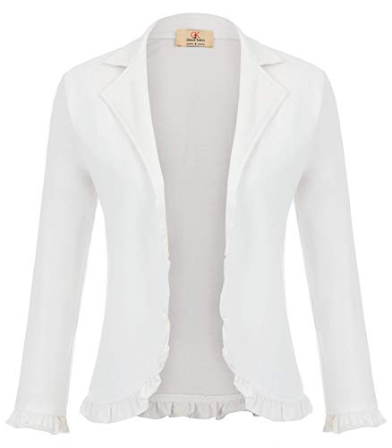 Womens Casual Work Blazer Open Front Cardigan Jacket Business Suit White M