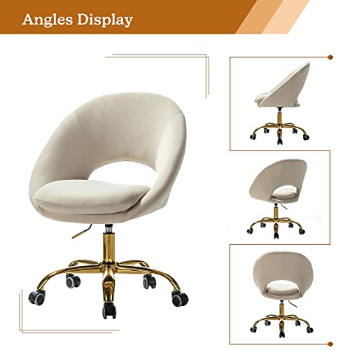 TINA'S HOME Modern Velvet Office Chair with with Adjustable Swivel, Comfy Upholstered Desk Chair with Open Back, Small Cute Chair for Living Room Study Vanity, Tan