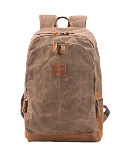 WUDON Canvas Leather Backpack for Women - Casual Style Shoulder Rucksack for Daypack Vintage Backpacks
