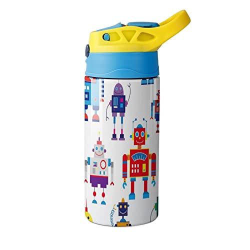 Thermos Cup 500Ml Color Robots Insulated Water Bottle With Straw For Sports And Travel 7.5x2.7 in