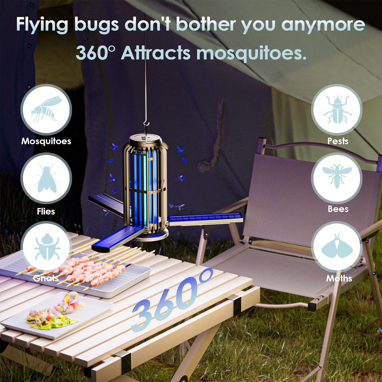 TIENBE Solar Bug Zapper, Mosquito Zapper, 3600mAh Rechargeable Bug Zapper, Cordless & Waterproof Electric Insect Zapper, Outdoor Fly Zapper with 3 Modes Light, for Home, Patio, Backyard, Garden