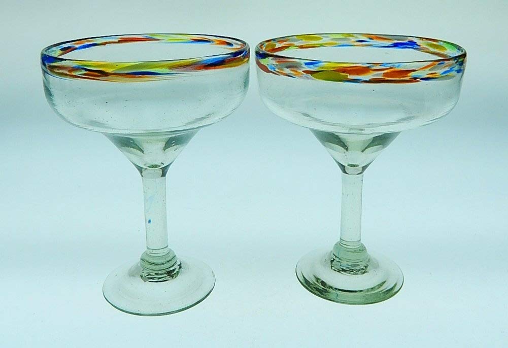 Mexican Margarita Glass with Confetti Rim, 15 oz, Set of 4