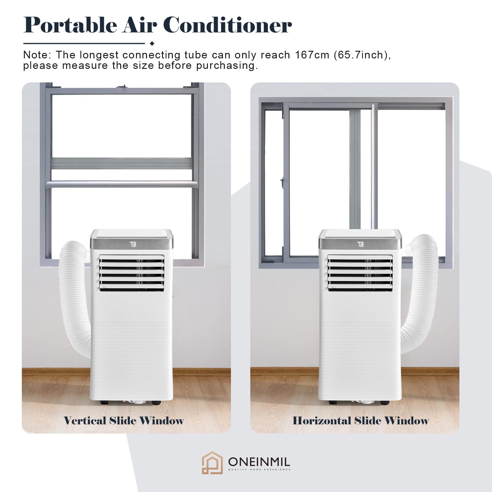 oneinmil 4-IN-1 10000BTU Portable Air Conditioner and Heater, Built-in Dehumidifier & Fan Modes with Remote Control, Includes Window Mount Kit, AC Unit For Room, Office, Dorm, Bedroom