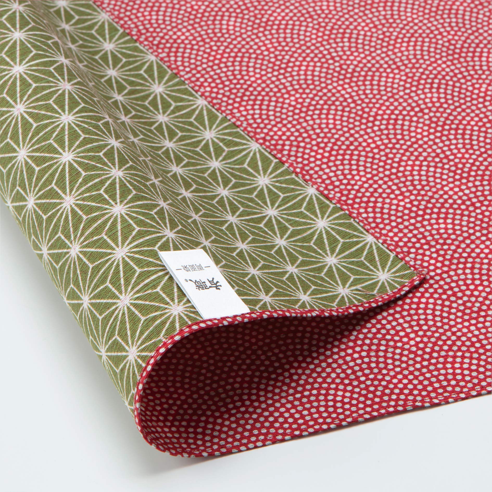 Yu-soku Furoshiki Wrapping Cloth Japanese Traditional Fabric Reversible Komon x Flax Ornament Red/Green Small 19.68" x 19.68"