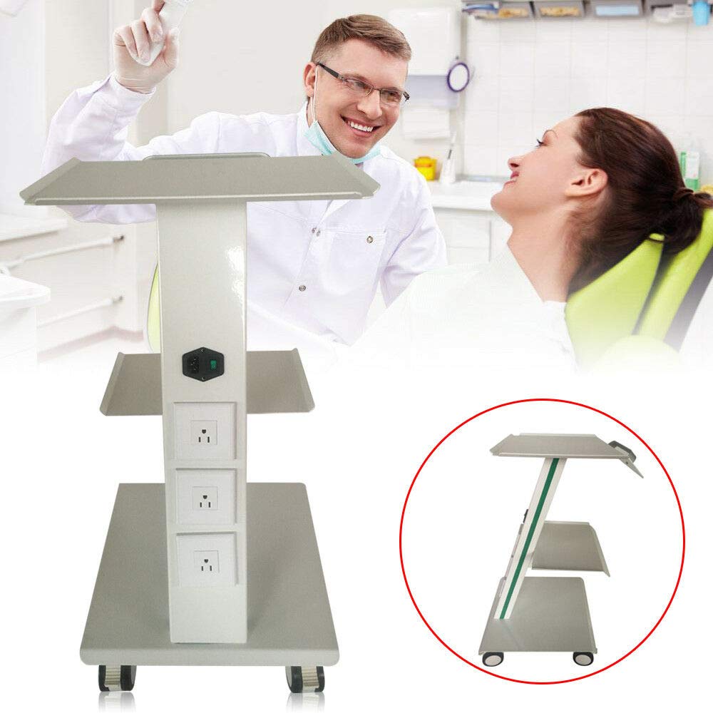 Multi-Function Trolley Cart,3 Tier Rolling Lab Mobile Cart w/Built-in Socket,De-ntal Medical Cart Trolley 3 Layers Salon Beauty Instrument Tray Rolling Clinic Spa Cart Esthetician Cart