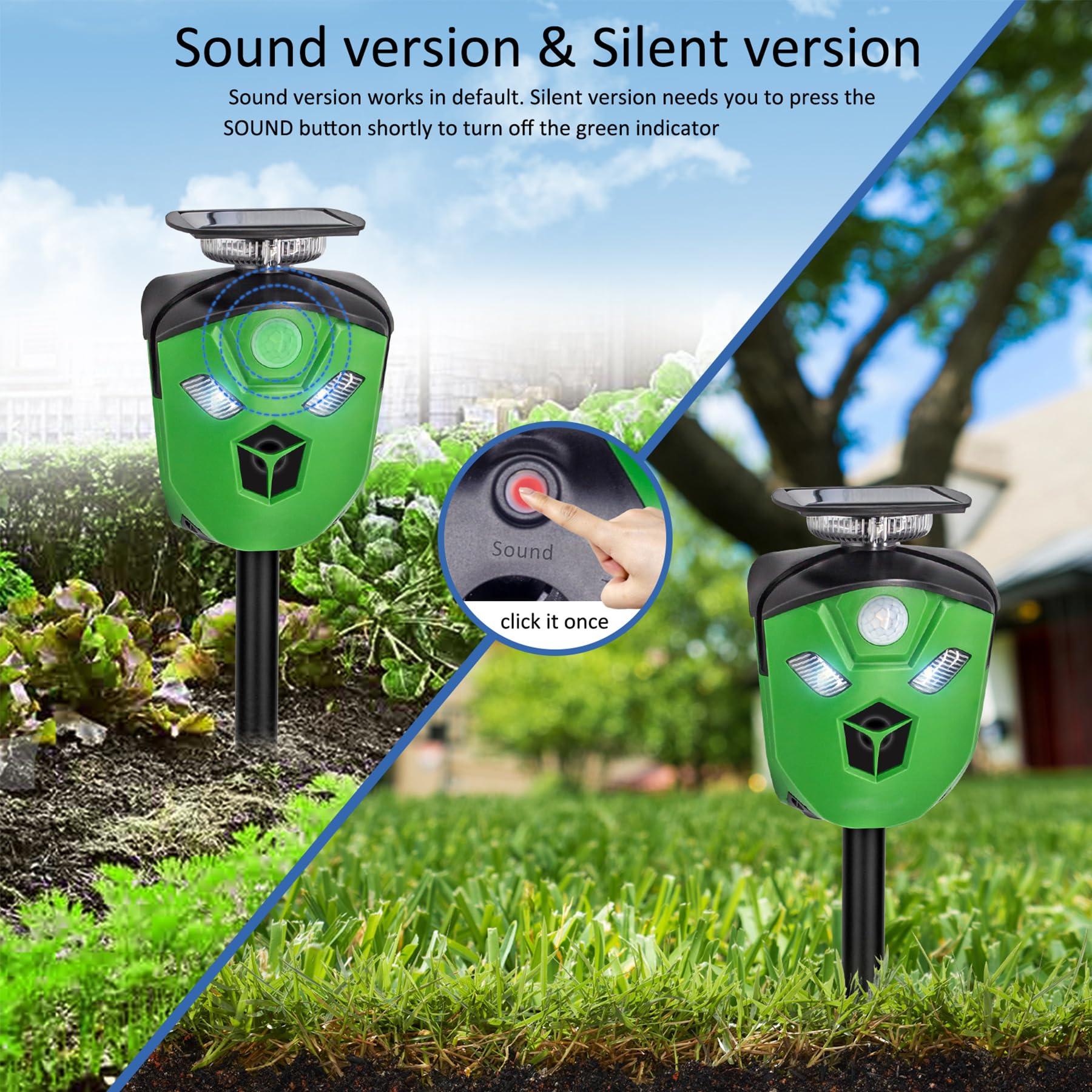 Solar Powered Ultrasonic Animal Repellent 360° Squirrel Repeller Outdoors Deer Repeller Smart Dog Cat Deterrent with Motion Sensor White Flashing Light Coyote Fox Raccoon for Yard Garden Farm