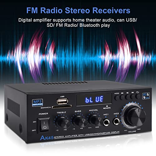 Stereo Audio Amplifier Receiver, 300Wx2 Home Dual Channel Bluetooth 5.0 Sound Speaker AMP, Home Amplifiers FM Radio, USB, SD Card, with Remote Control Home Theater Audio Stereo System Components