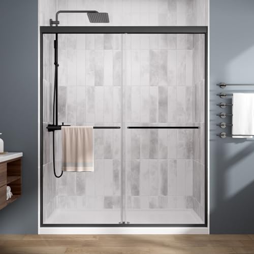 Shower Door,Royal Guard 44-48" W x 70" H Semi-Frameless Double Sliding Glass Shower Door with 1/4'' (6mm) Clear SGCC Tempered Glass,Bypass Shower Enclosure,Matte Black