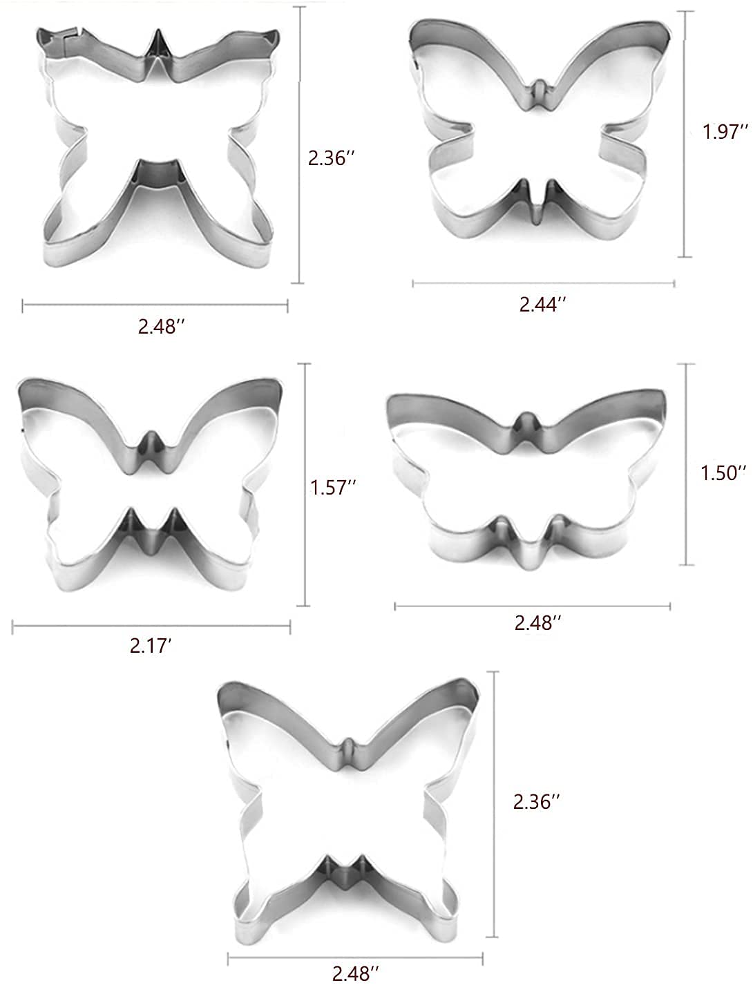 NELJIBEHU Butterfly cookie cutter, 5-piece mini stainless steel cookie cutter set, used for DIY baking cake craft pastry baking tray decoration