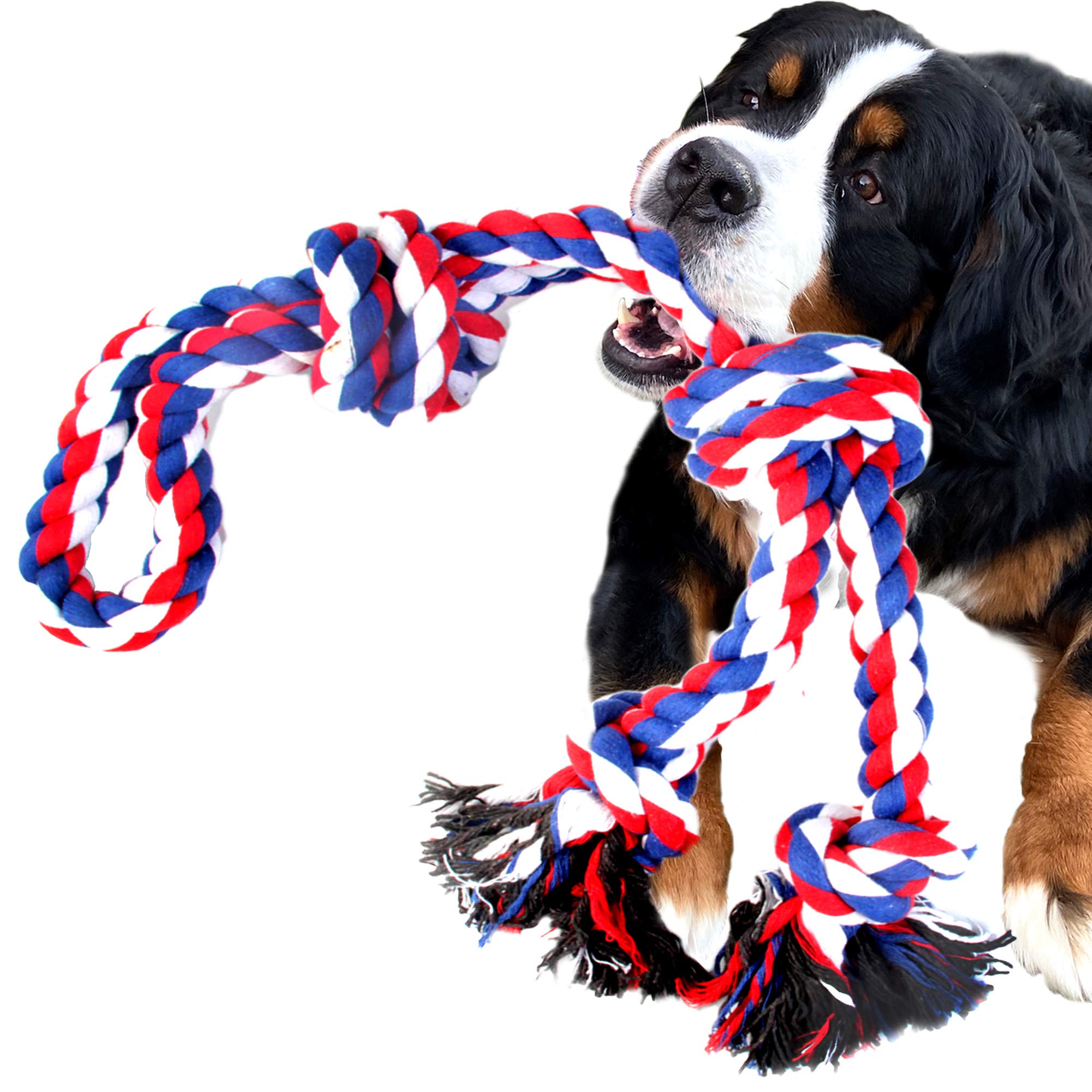 Youngever 3.5 Feet Dog Rope Toys for Aggressive Chewers, Tough Rope Chew Toys for XL, Large and Medium Dog, Indestructible Rope for Large Breed Dog Tug War Teeth Cleaning (4 Knots Double Rope)