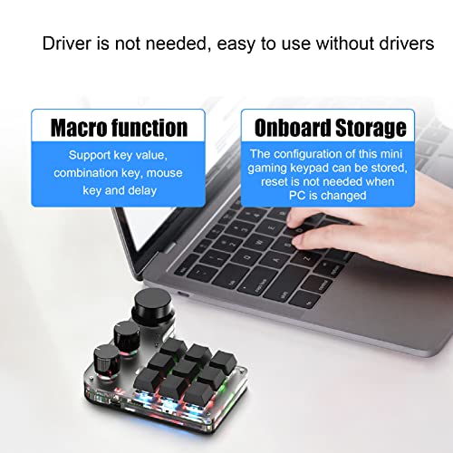 Qinlorgo Mini Custom Keyboard, 1200mAh 3 Knobs Mini Gaming Keyboard 9 Game Keys (Black)