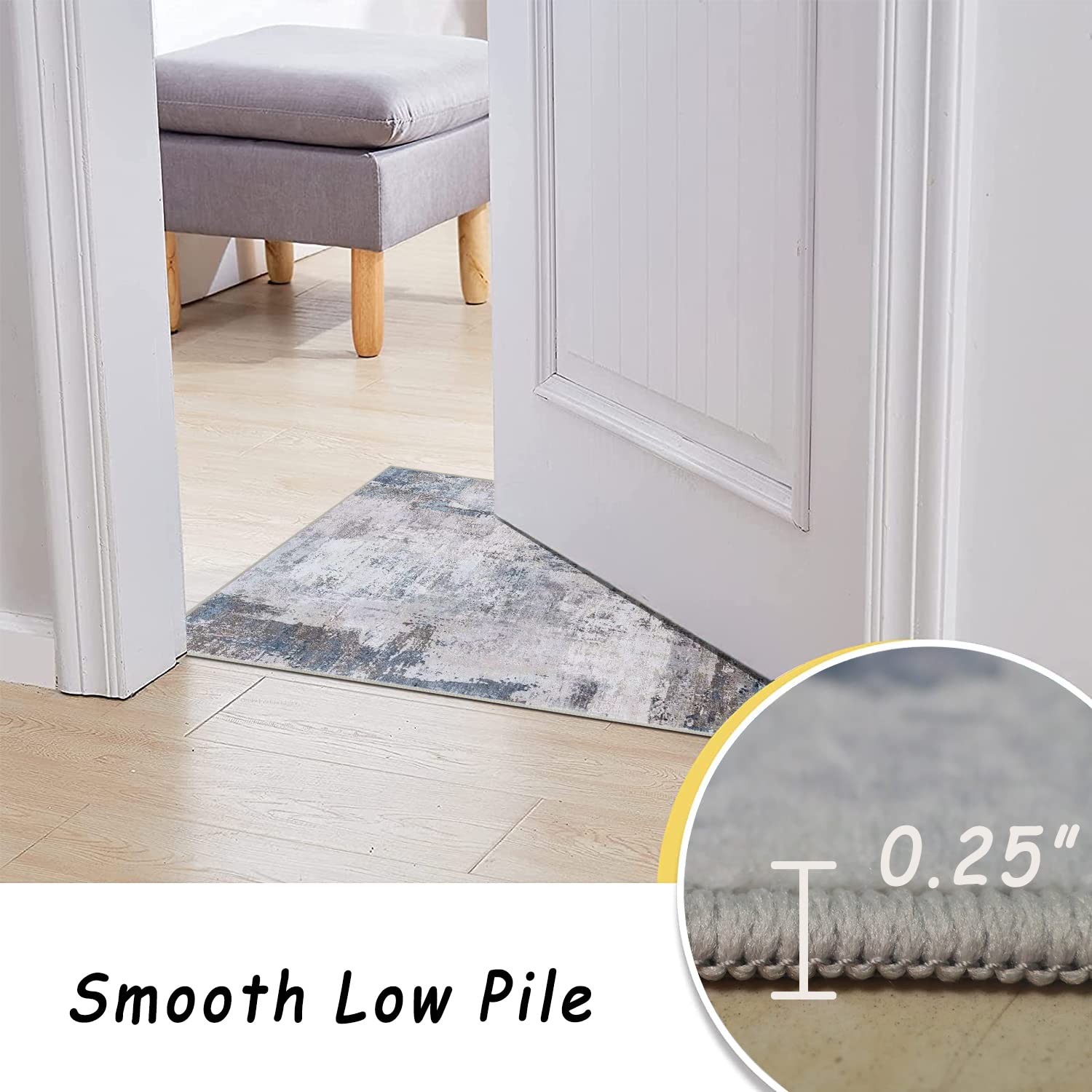 vivorug Washable Rug, Ultra Soft - 4' Round Rug, Non Slip Abstract Rug Foldable, Stain Resistant Rugs for Living Room Bedroom, Modern Fuzzy Rug (Grey/Navy, 4 Round)