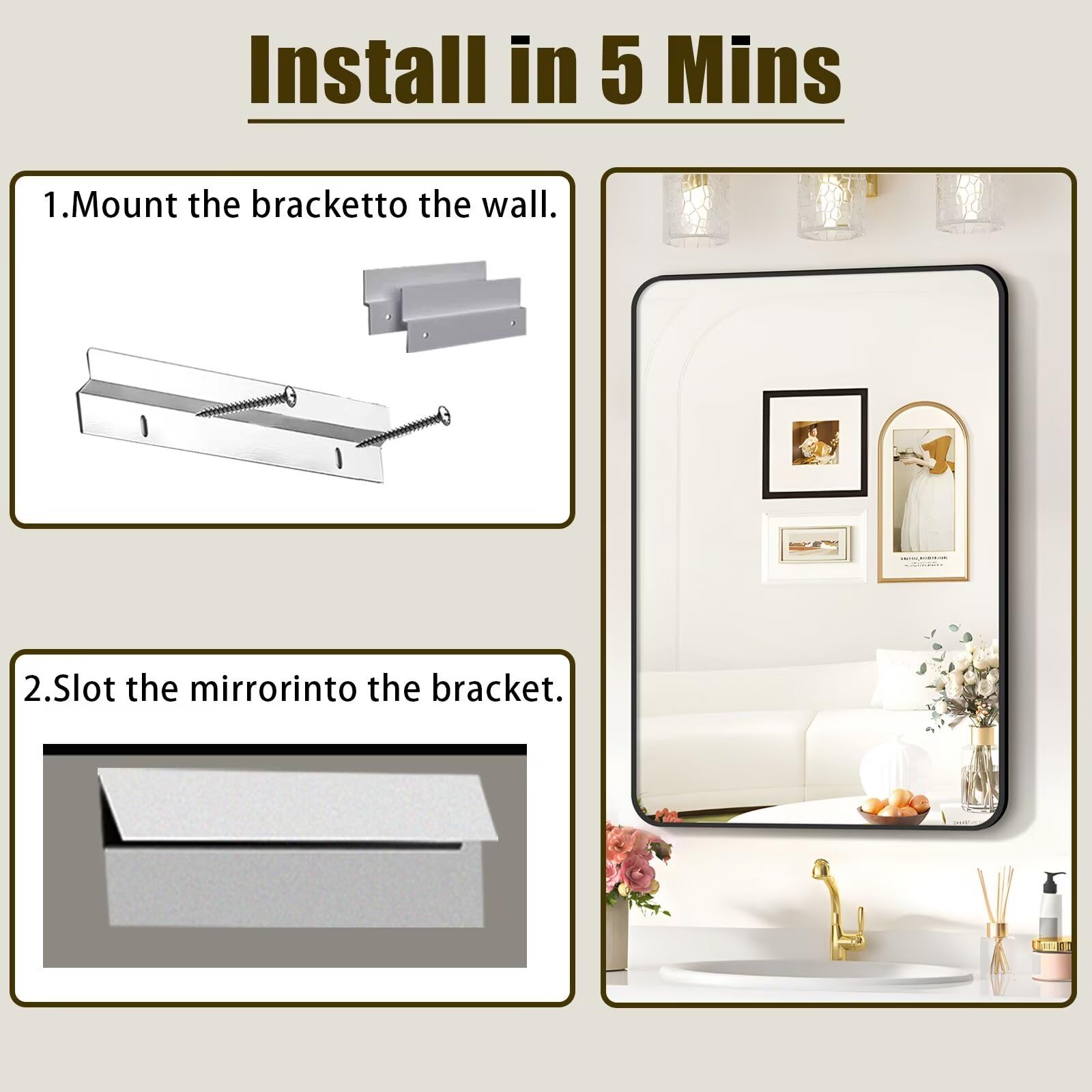 TOTOZAKUL Bathroom - Wall - Mirror - for Over Sink 20x28inch, Wall-Mounted Vanity Mirror for Bedroom Living/Dining Room, Modern Rectangle Black Framed Hanging Makeup Mirrors