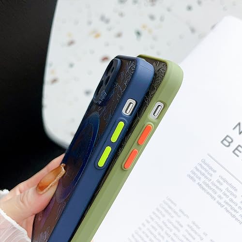 Skyseaco for iPhone 13 Mini Case Compatible with MagSafe for Black Frosted PC Back Protector Flower Shockproof Purple Floral Blooms Design Protective Women Girls Phone Case - Flower Blooms/Dark Blue
