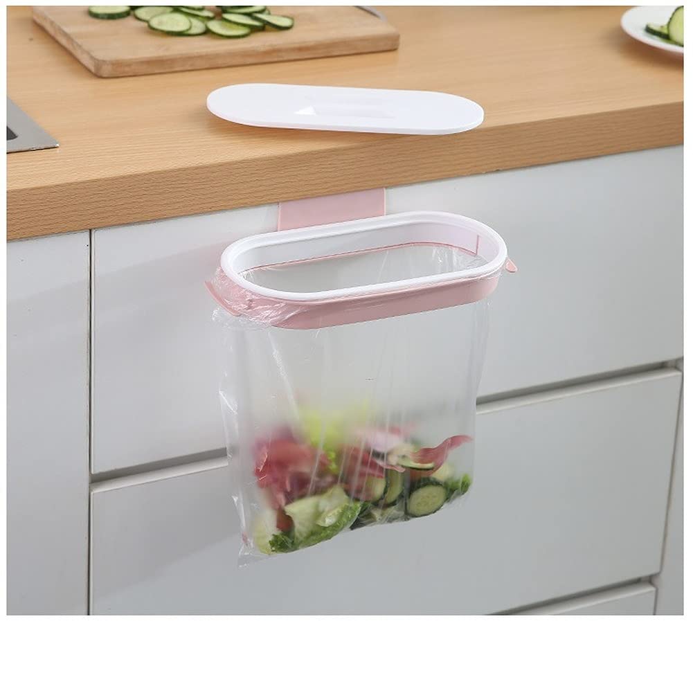 yuanxue 2Packs ABS Hanging Trash Bag Holder with Lid Over The Cabinet Door Cupboard Waste Garbage Trash Rack Hanger Multi-Purpose Storage Bag Holder for Kitchen Food Fruit Rubbish (Pink)