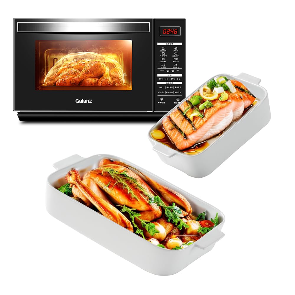 Unilives Ceramic Baking Dish with Lid, Casserole Dishes for Oven, 9x13 White Casserole Dish with Lid, Lasagna Pan Deep with Handles, for Casseroles Baking Roasted Vegetables, Microwave, Dishwasher Safe