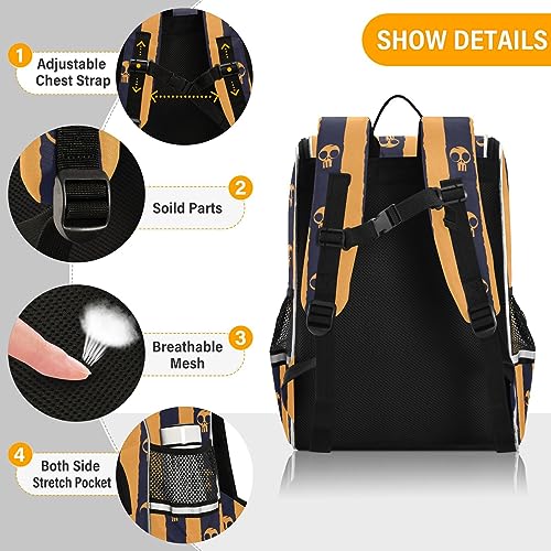 Sletend Large Capacity Printing Student Shoulder Bag for Children Teenagers Skull Stripe Laptop Bag School Bag for Work School, Men's and Women's Travel Backpack