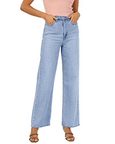 SySea Women's Straight Jeans Casual Loose High Waist Solid Wide Leg Ankle Denim Pant, Sky Blue, 4