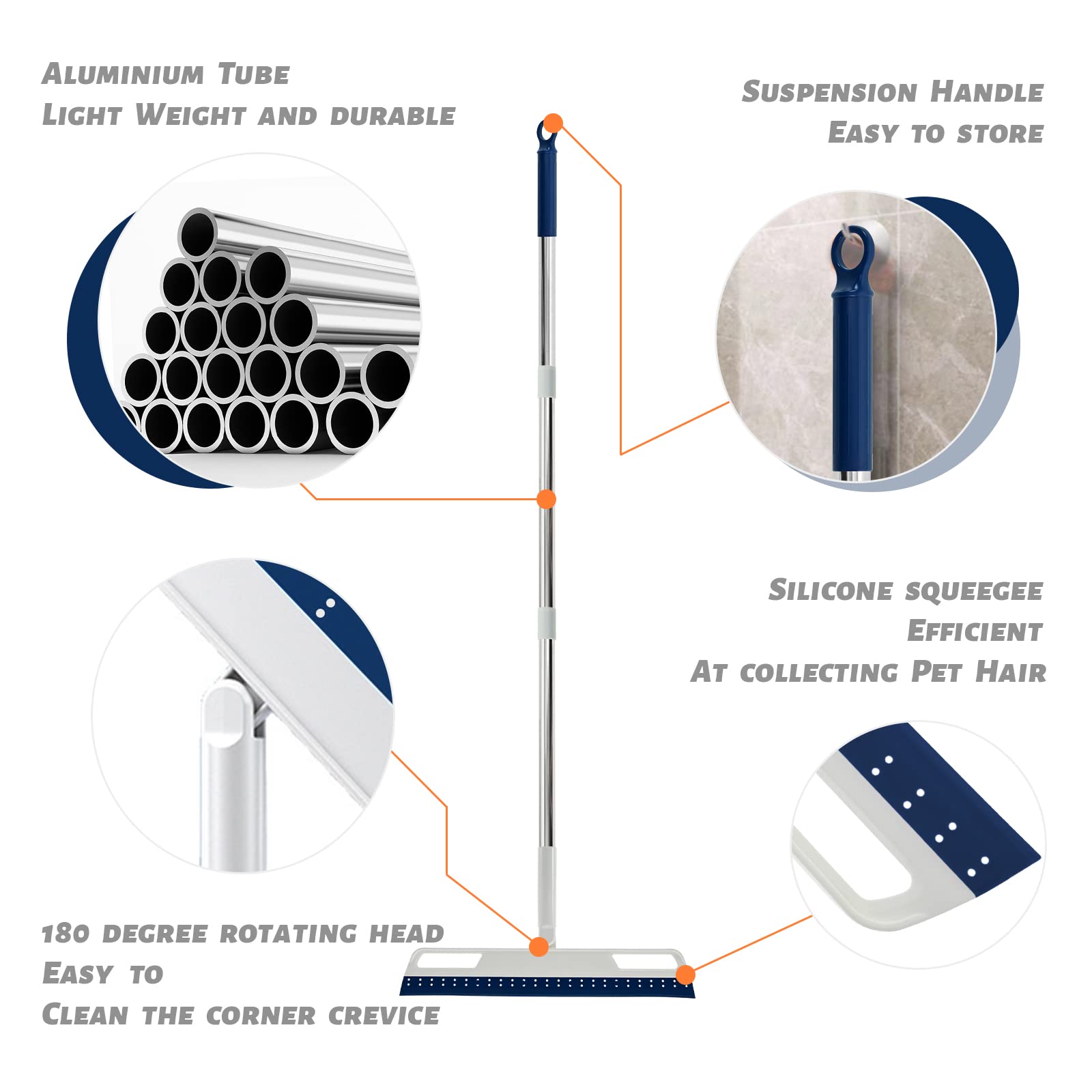Multifunction Magic Broom Sweeper 4-1 Extral Long Handle Silicone Floor Squeegee Broom no Bristles Excelent for Flat Floor and Especial Good Job for Pet Hair Remover