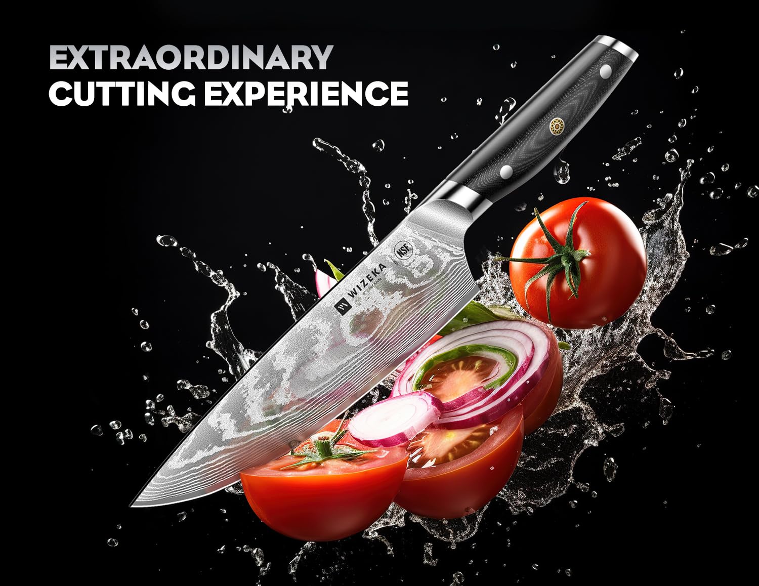 WIZEKA Damascus Knife Set 3 PCS,Super Sharp Kitchen Knife Set Made of Japanese Steel VG10,Full Tang Professional Chef Knife Set With G10 Ergonomic Handle