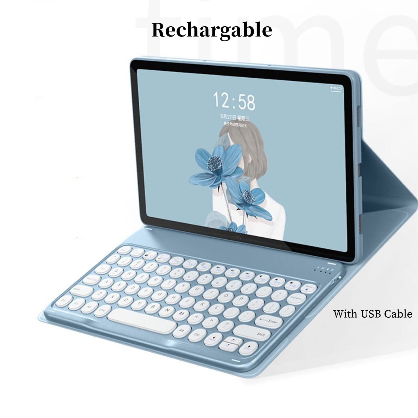 QIYIBOCASE Keyboard Case for Lenovo Tab P11 / Lenovo P11 Plus Case, Round Keys Detachable Wireless Bluetooth Keyboard Case for (Model: TB-J606F TB-J606X TB-J616F), Teal