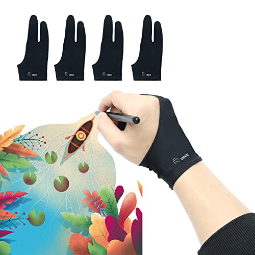 UGEE Digital Drawing Glove 4 Pack,Artist Glove for Drawing Tablet Digital Art Glove with Two Finger for Right Hand or Left Hand Universal Sizes