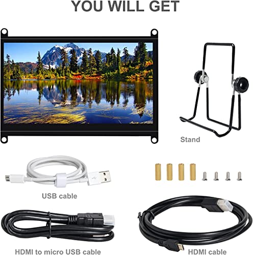 Raspberry Pi Screen 7 Inch Touchscreen Monitor 1024x600 Portable HDMI Monitor Raspberry Pi Display Fit for Raspberry Pi 4/3/2/Zero/B/B+ Win11/10/8/7, Free-Driver