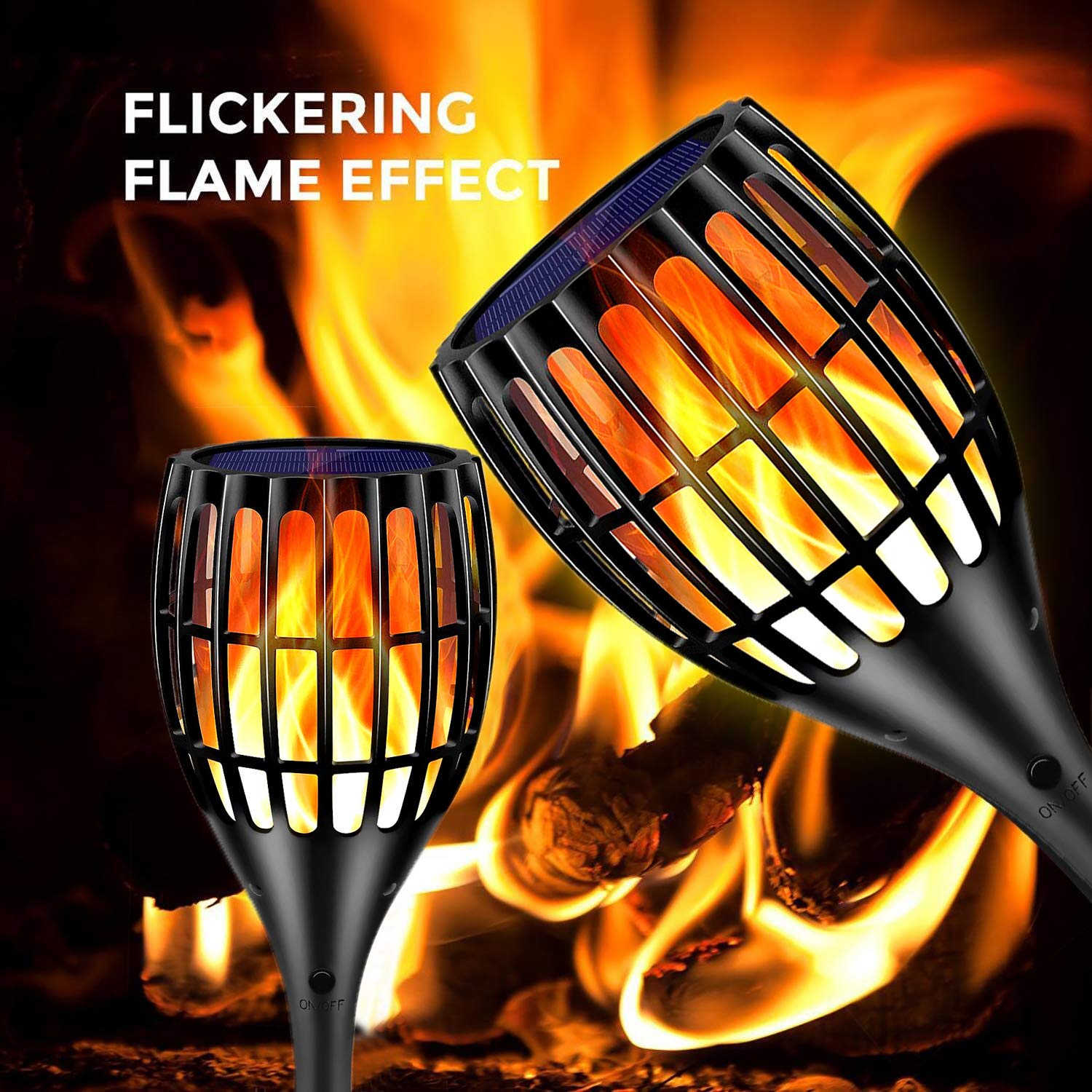 Ollivage Solar Torch Light with Flickering Flame, Solar Lights Outdoor Garden Waterproof Dancing Flames Lights, Flickering Flames Garden Lights, Landscape Decoration Pathway Patio Lights 43",8P