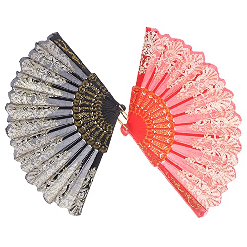 ONILA Folding Hand Fan Spanish Style Dance Party Fan Wedding Silk Lace Fan Folding Held Flower Fan Lady Wedding Folding Hand Fan Handheld Fans (Color : Light Grey)