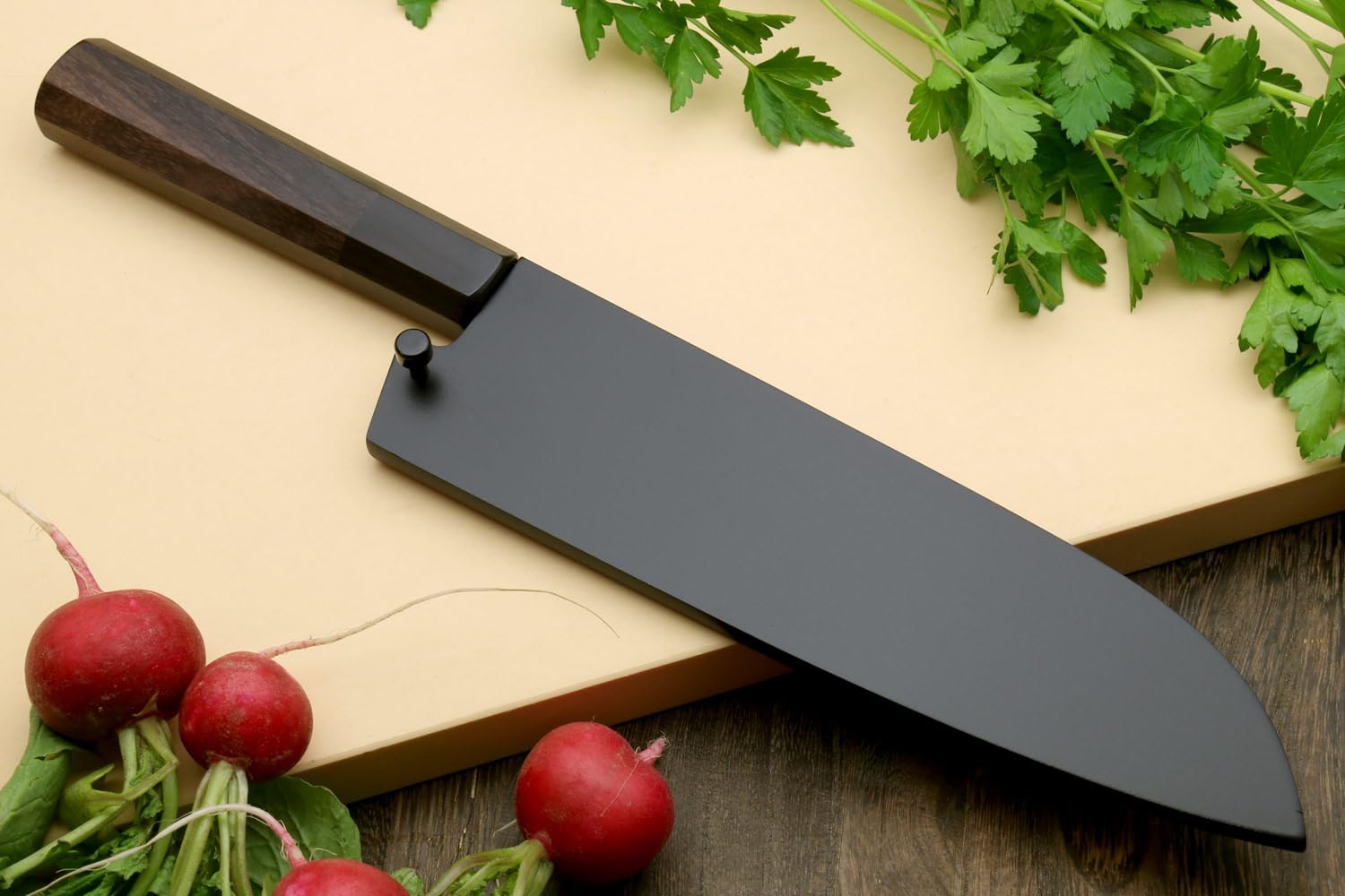 Yoshihiro White Steel #1 Stainless Clad Japanese Santoku Multipurpose Chef Knife with Rosewood Handle (6.5"(165mm) & Saya Cover)