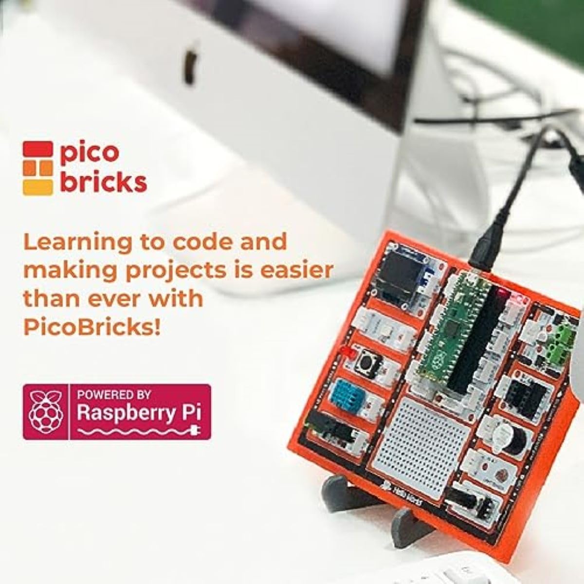 PicoBricks Raspberry Pi Pico W Starter Kit with 12 Detachable Sensors and Extensive Learning Guide, Raspberry Pi Kit, DIY Coding Kit, Raspberry Pi Kit for Kids