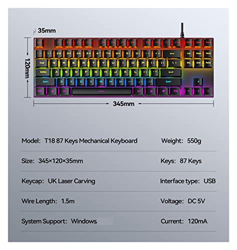 SELKUR Keyboards Mechanical Keyboard 87 Keys RGBusb Wired Gaming Keyboard Video Games